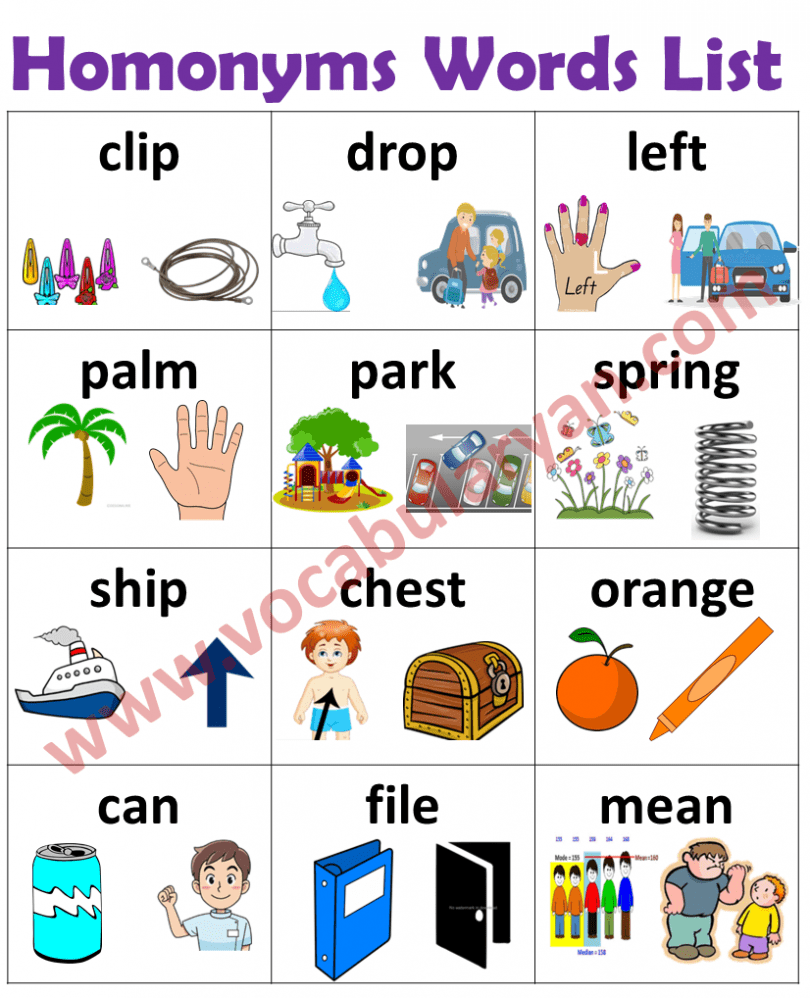 List of Homonyms Words