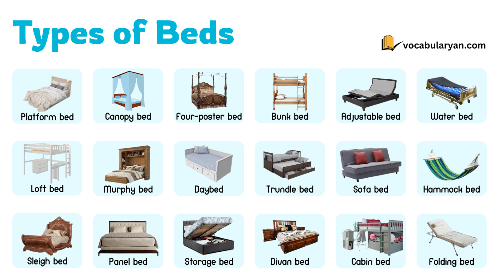 Types of Beds in English Names with Pictures – VocabularyAN