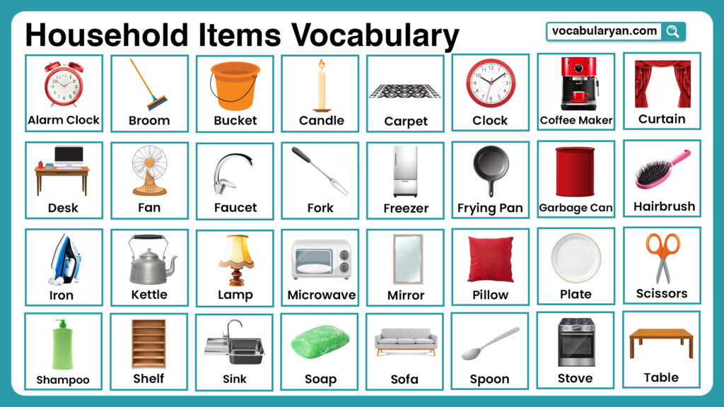 Household Items Vocabulary – Learn Home Object Names
