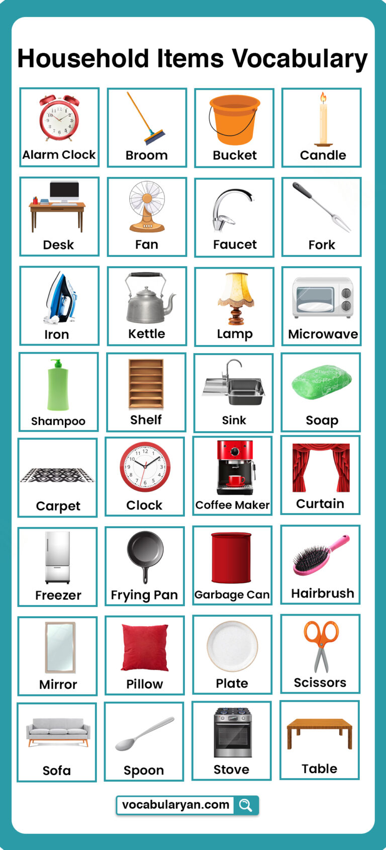 Household Items Names in English with Pictures – VocabularyAN