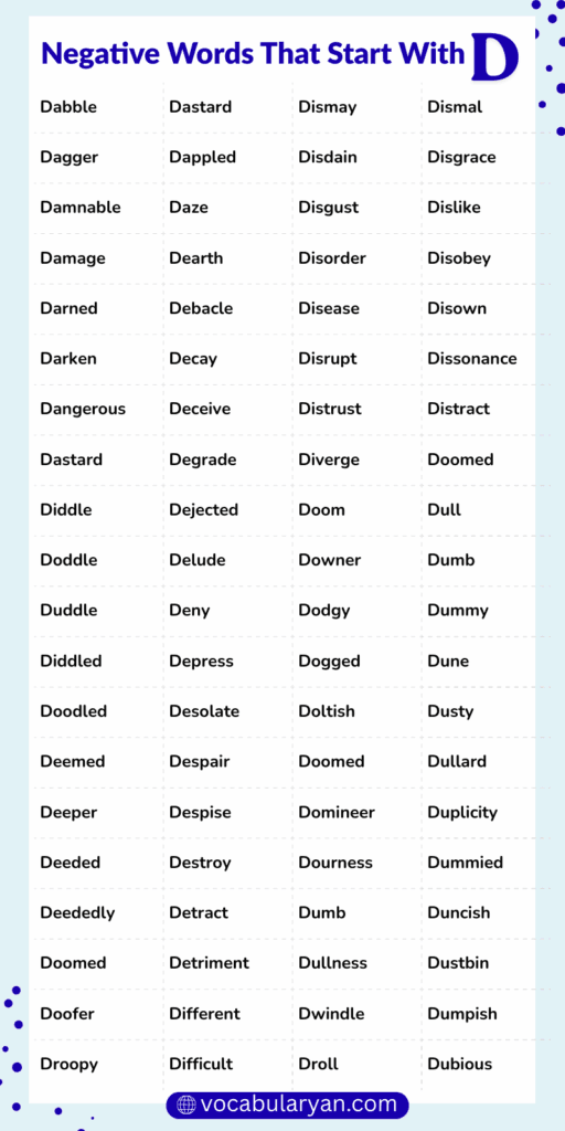 256 Negative Words That Start With D With Meanings – VocabularyAN