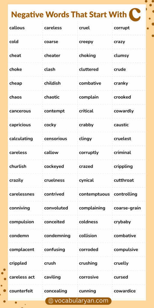 Negative Words That Start With C With Meanings – VocabularyAN