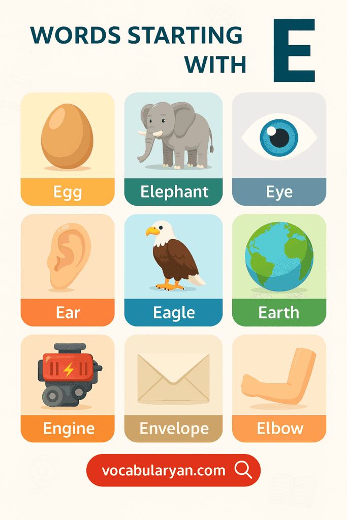 List of 540 E Words in English: Common, Positive, Science – VocabularyAN