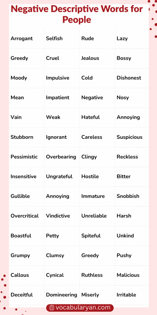 120 Negative Descriptive Words for People from A to Z – VocabularyAN