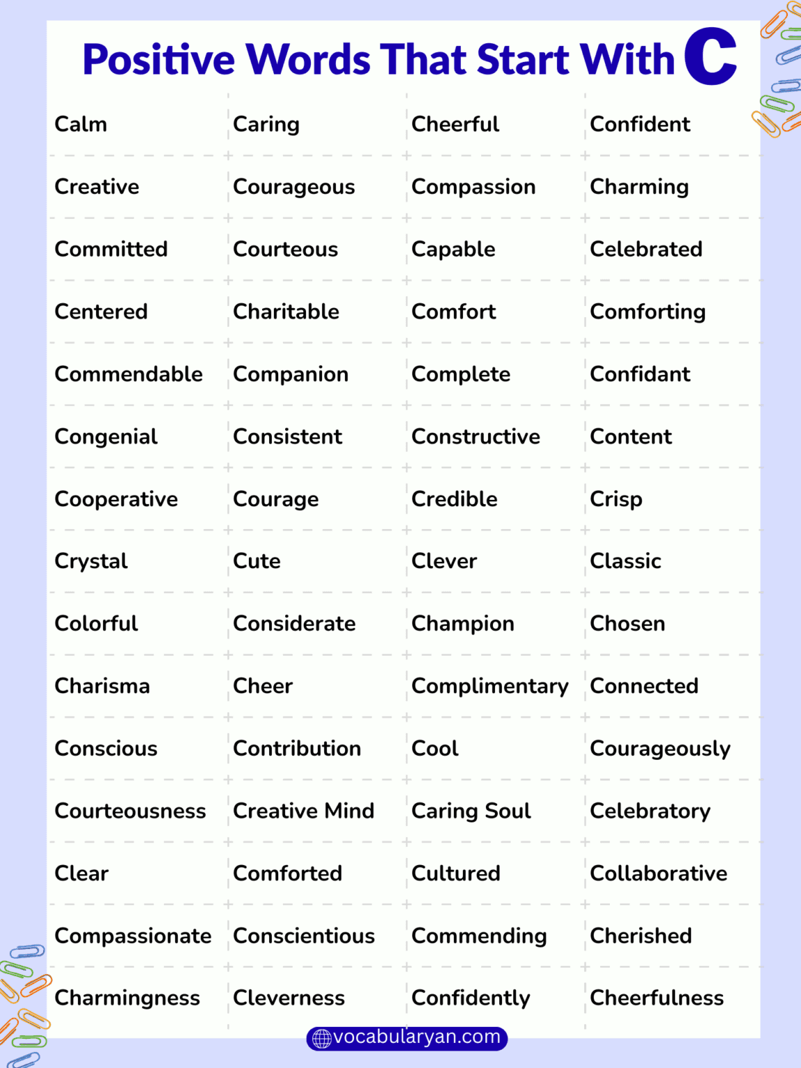 Positive Words That Start With C (Full List with Meanings)
