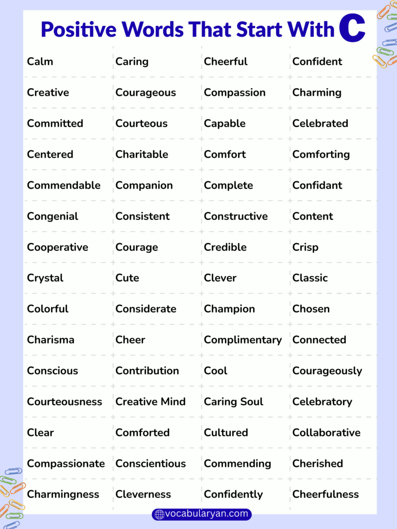 Positive Words That Start With C (Full List with Meanings)
