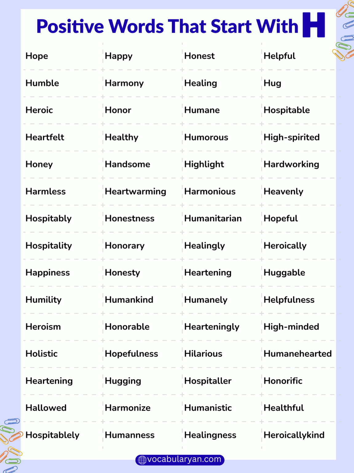 Positive Words That Start With H (Full List with Meanings)