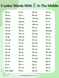 5 Letter Words With E In The Middle: Word List With Meanings