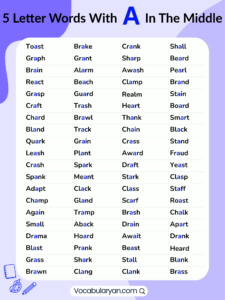 5 Letter Words With A In The Middle (Complete List)