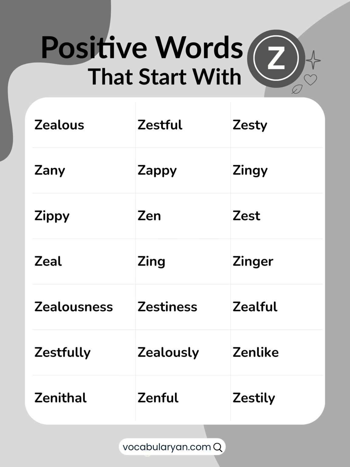 Positive Words That Start With Z – Complete List with Meanings
