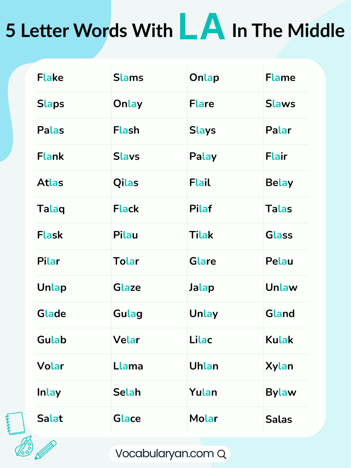 5 Letter Words With La In The Middle: Words List With Sentences