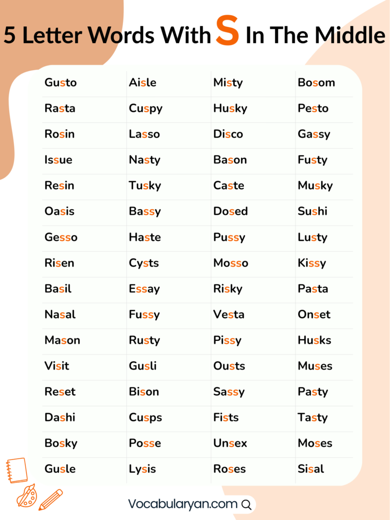 5 Letter Words With S In The Middle: Word List With Sentences