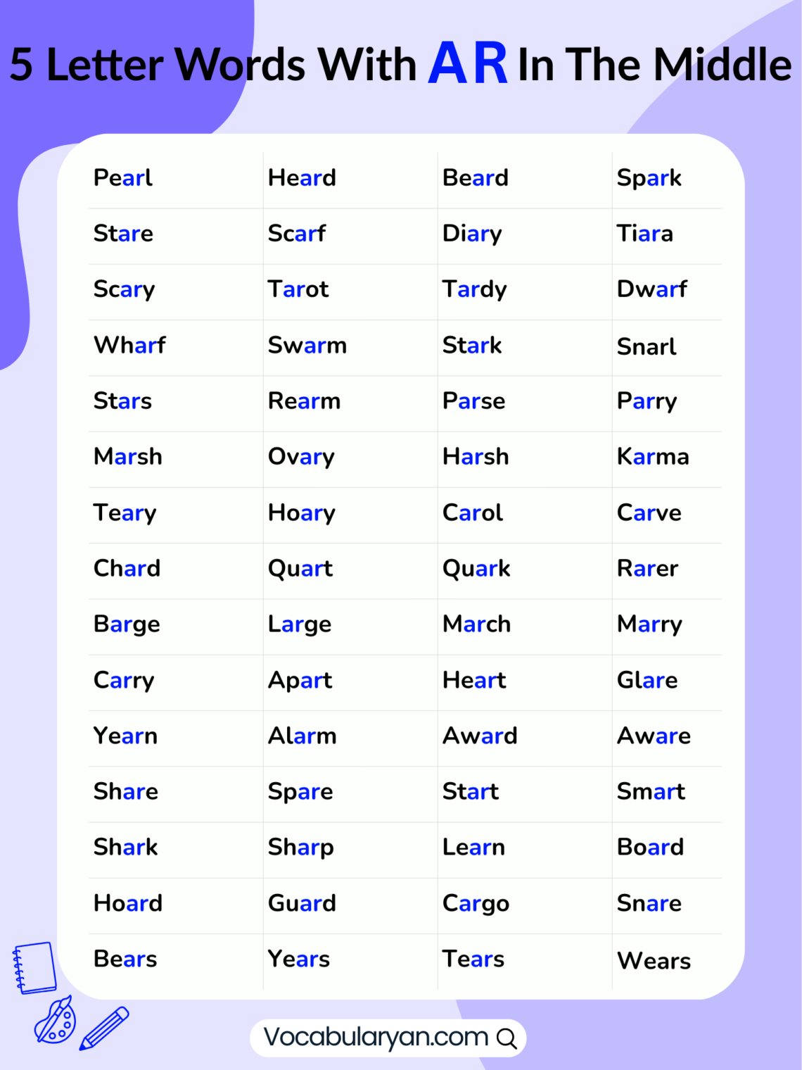 5 Letter Words With Ar In The Middle: Complete List With Meanings