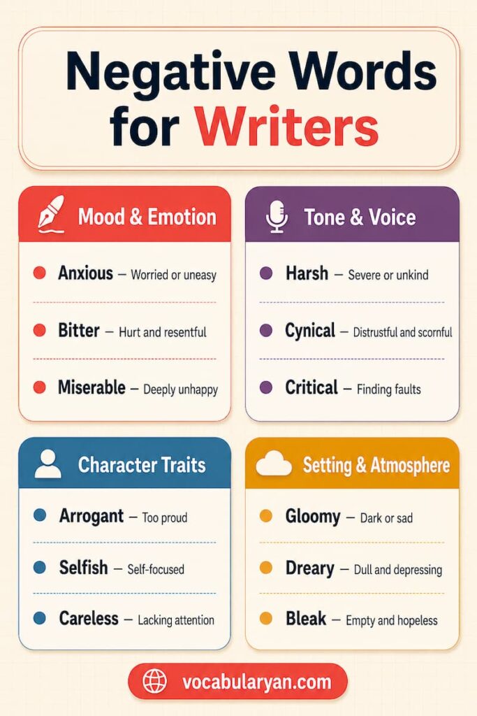 Negative Words For Writers: 150+ Craft Vocabulary List – VocabularyAN