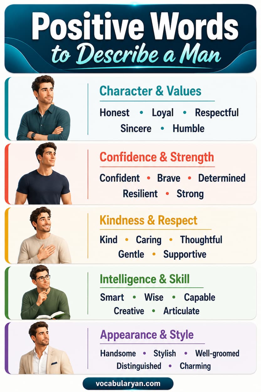 100+ Positive Words to Describe a Man With Examples – VocabularyAN